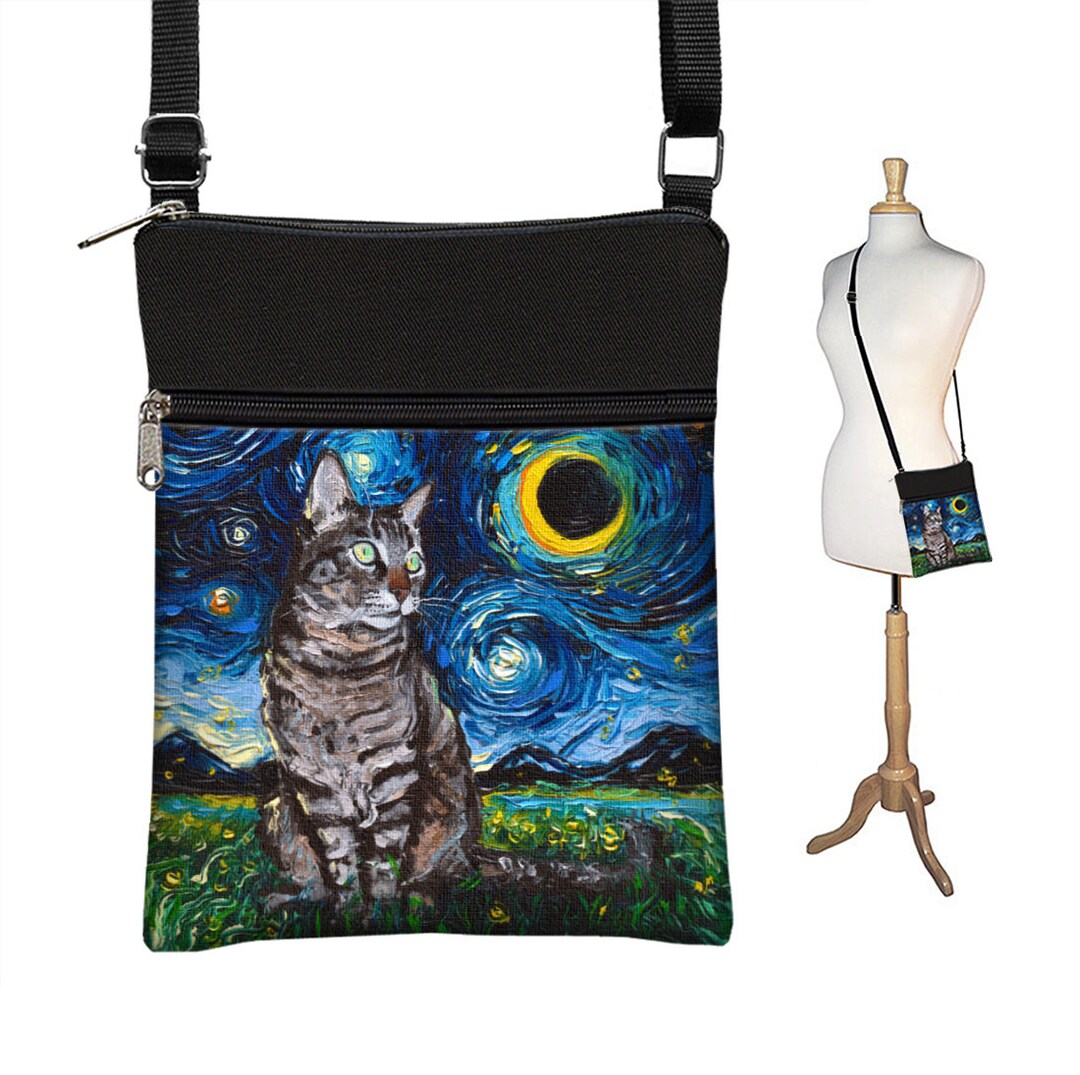 SG Tabby Cat Small Crossbody Bags Women Starry Night Fabric Handbags ...
