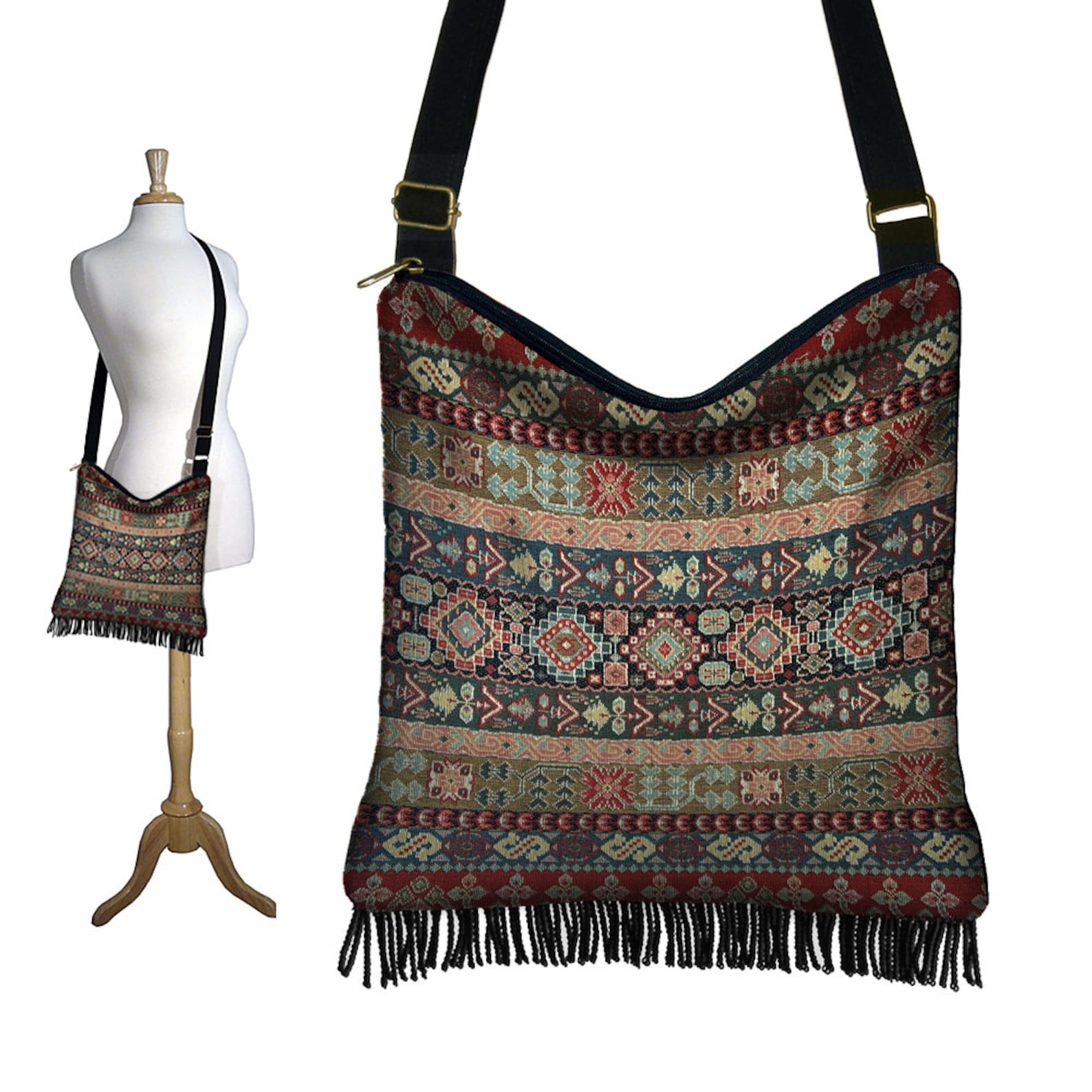 Boho Tapestry Bag Bohemian Fringe Purse Cross Body Hobo Bag Crossbody ...