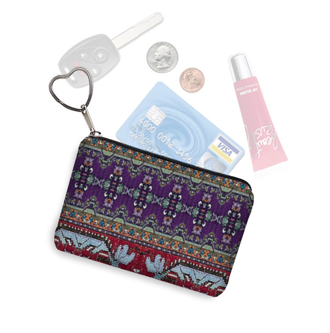 Colorful Boho Business Card Case Key Chain Key Fob Small | Etsy