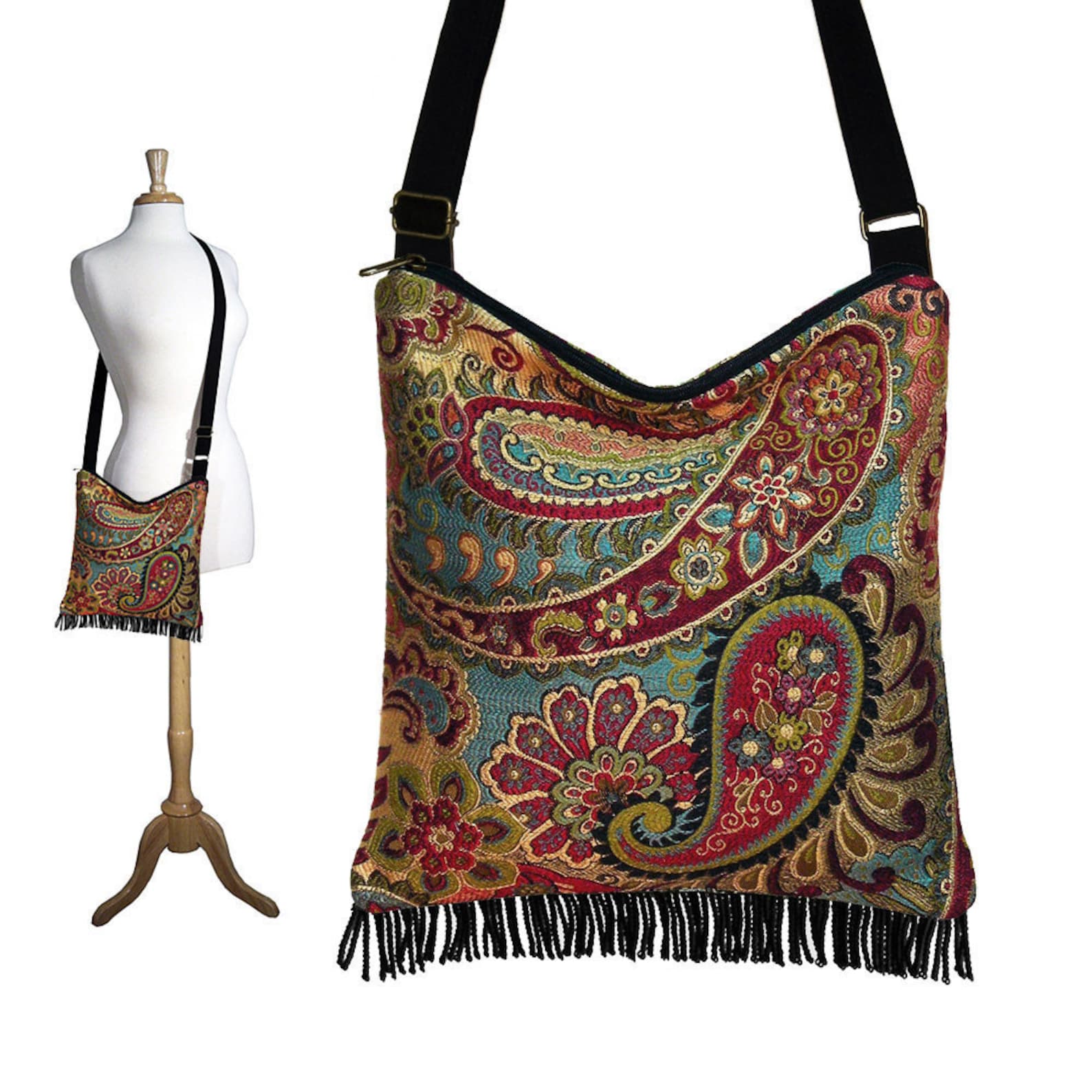 Bohemian Purse Gypsy Fringe Bag Slouch Hobo Hippie Purse Boho Shoulder ...