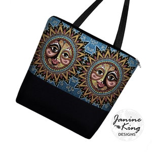 Large Tote Bag With Pockets Handmade Sun Face Art Bag Canvas Tote Bag ...