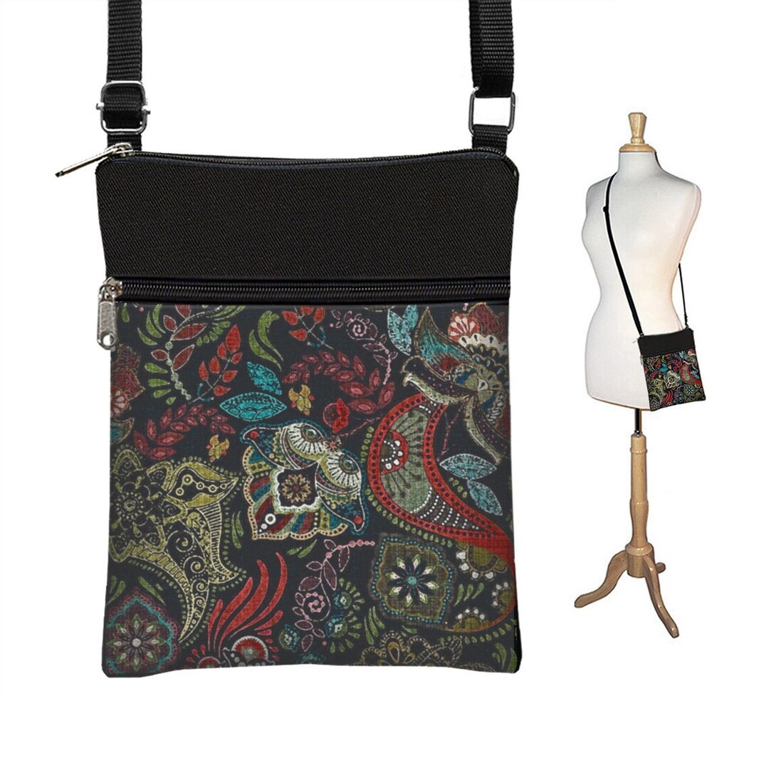 Vintage Paisley Fabric Handbags, Small Crossbody Bags for Women, Black ...