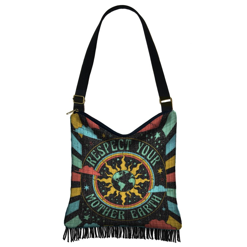 Respect Mother Earth Art Bag Bohemian Hippie Purse Fabric Hobo Bag With ...