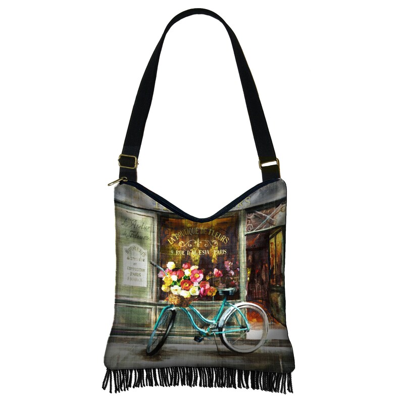 Paris Cafe Bicycle Floral Art Bag Hobo Bag Purse Hippie Bag Crossbody ...
