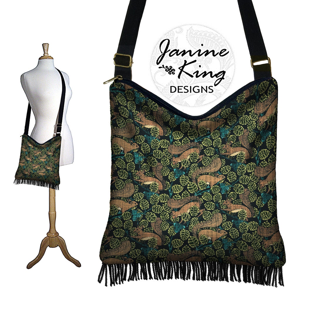 Squirrel Hobo Bag With Zipper Floral Hippie Crossbody Bag Art Nouveau ...
