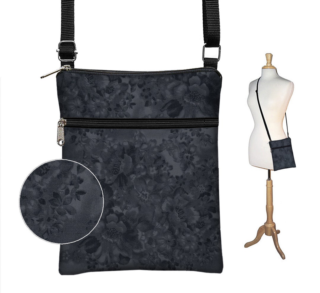 Subtle Floral Crossbody Bag Fits iPad Mini Black Cross Body Purse ...
