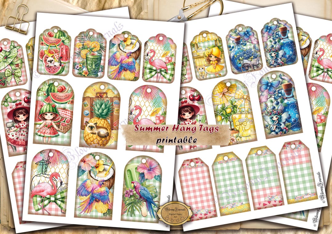 Midsummer Magic Hang Tags Printable Tropical Picnic Tags Fruit & Exotic ...