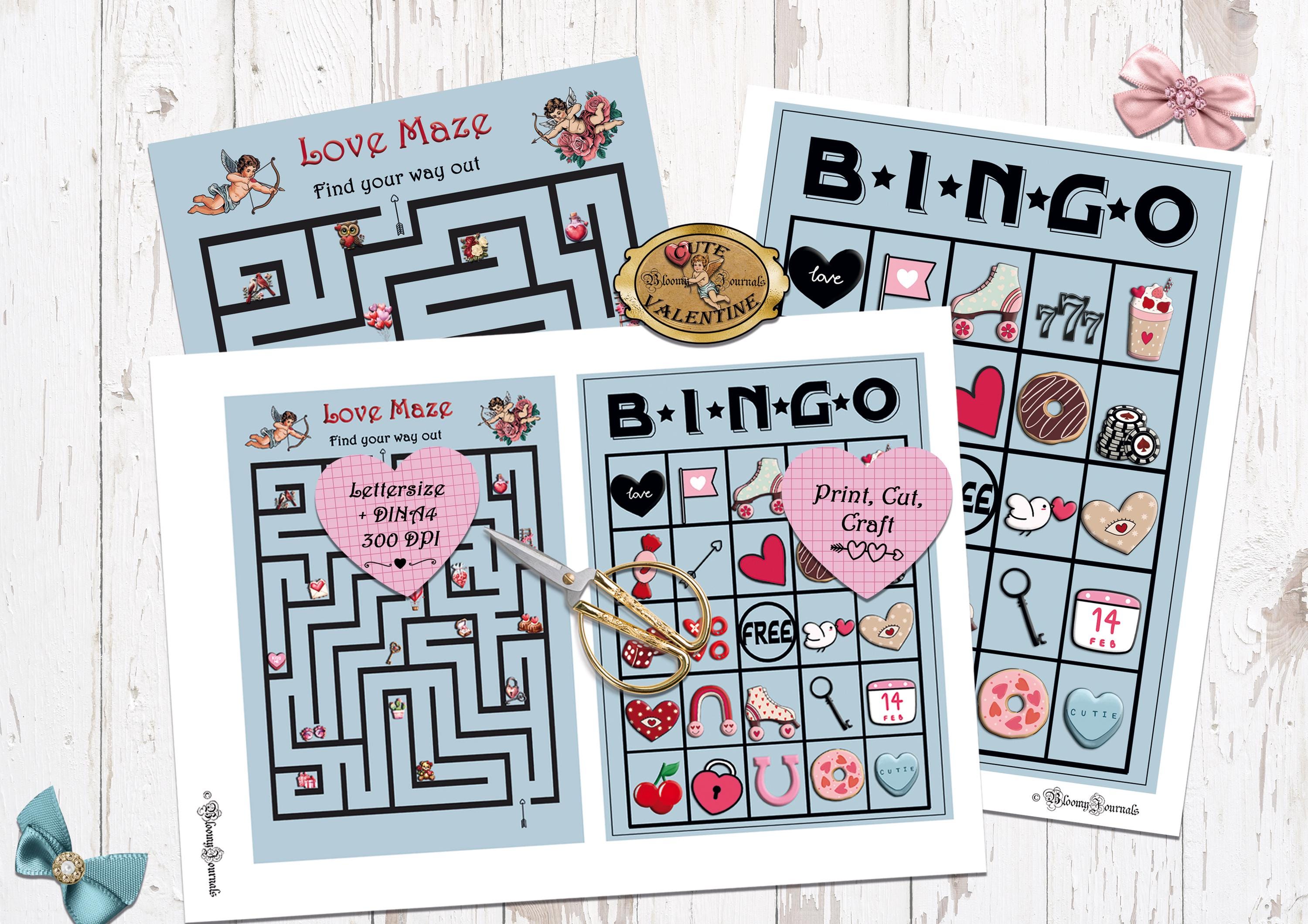 Cute Valentine Bingo and Love Maze, for Crafting, Gaming, Scrapbook ...