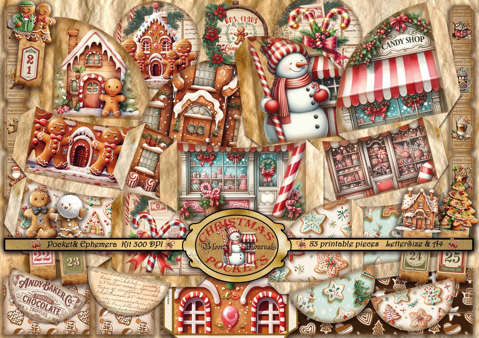 Christmas Pockets, Folio, Ephemera for Journals, Scrapbook & Crafting ...