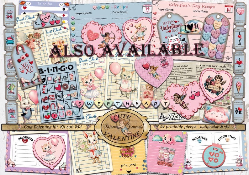 Cute Valentine Bingo and Love Maze, for Crafting, Gaming, Scrapbook ...