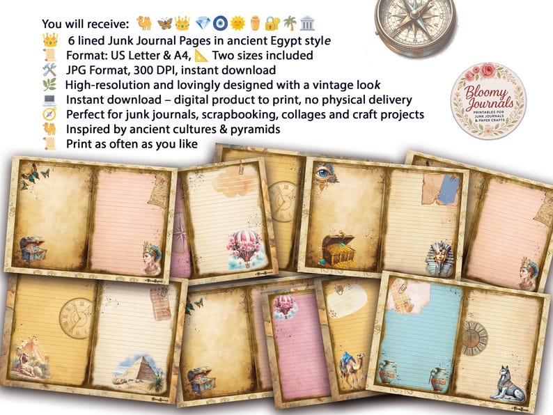 Ancient Egypt Lined Journal Pages – Printable Writing Paper, Pyramid ...