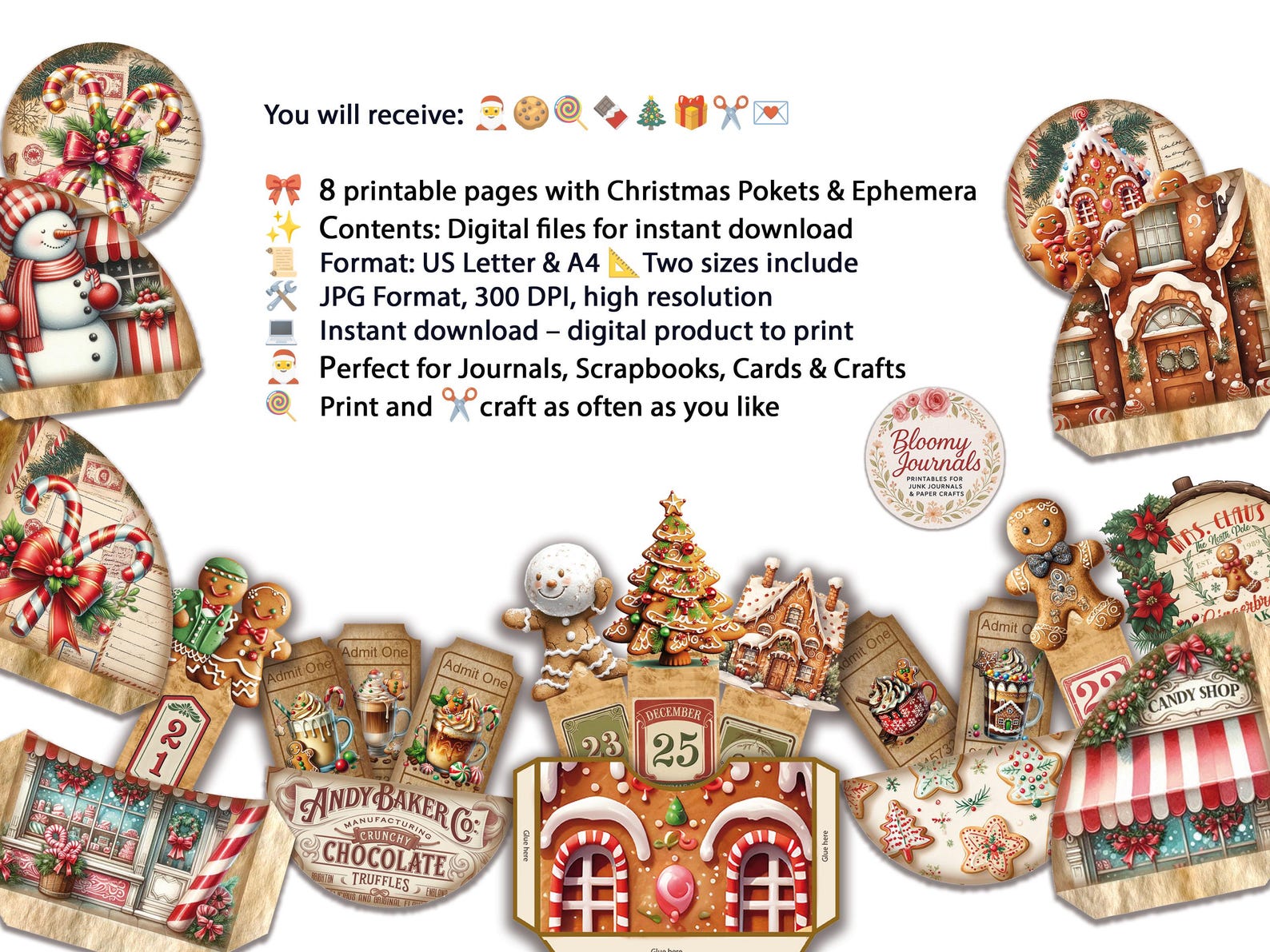 Christmas Pockets, Folio, Ephemera for Journals, Scrapbook & Crafting ...