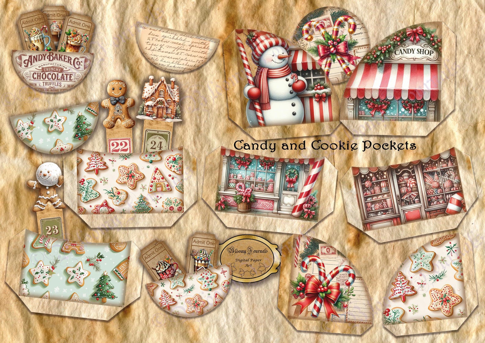 Christmas Pockets, Folio, Ephemera for Journals, Scrapbook & Crafting ...