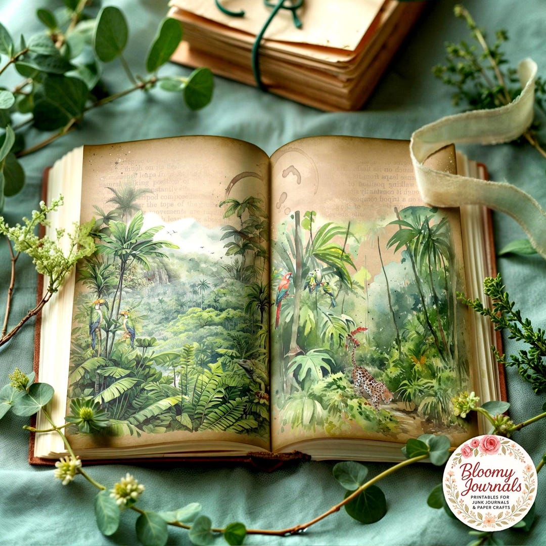 Tropical Rainforest Junk Journal Pages: Exotic Bird & Jungle Scenes ...