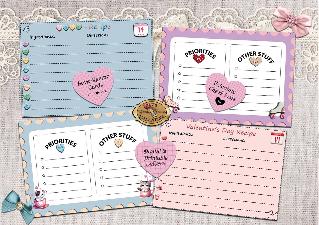 Retro Valentine Recipe Cards & Checklists: Printable Crafting (digital ...
