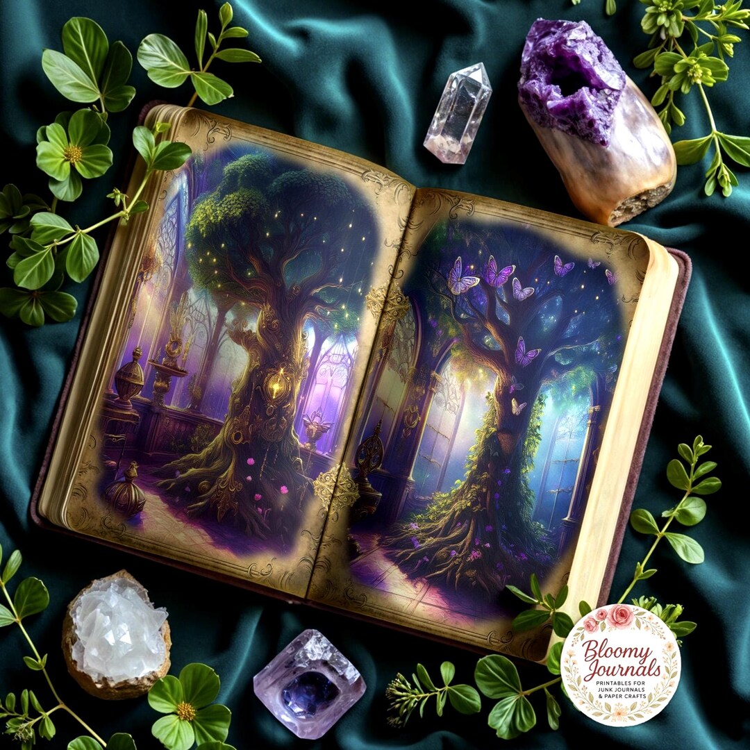 Dark Fantasy Purple Junk Journal Pages – Enchanted Violet Fairy Castle ...
