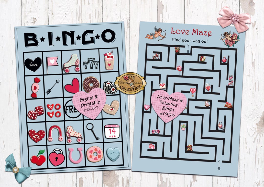 Cute Valentine Bingo and Love Maze, for Crafting, Gaming, Scrapbook ...