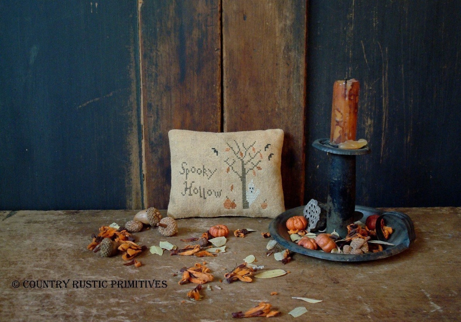 Primitive Spooky Hollow Pinkeep Cross Stitch E Pattern PDF - Etsy