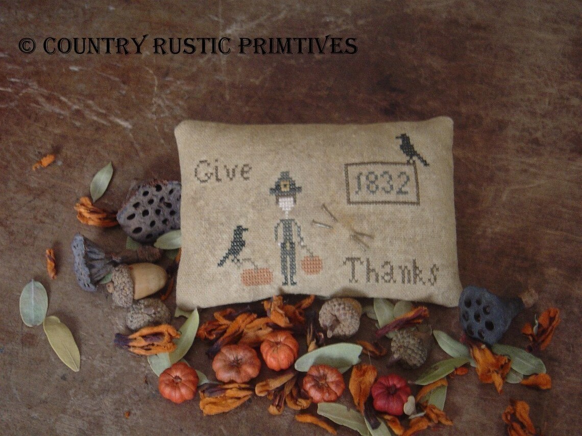 Primitive Give Thanks Pinkeep Cross Stitch E Pattern PDF - Etsy