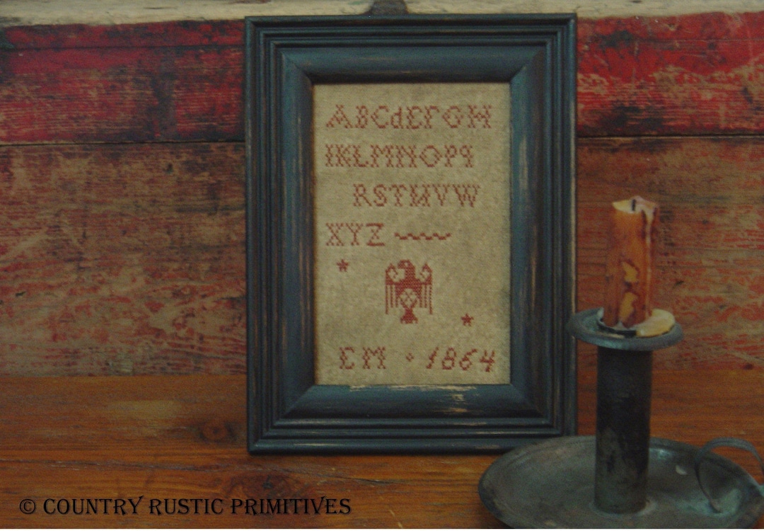 Primitive Eagle and Alphabet Redwork Sampler Cross Stitch E Pattern PDF ...