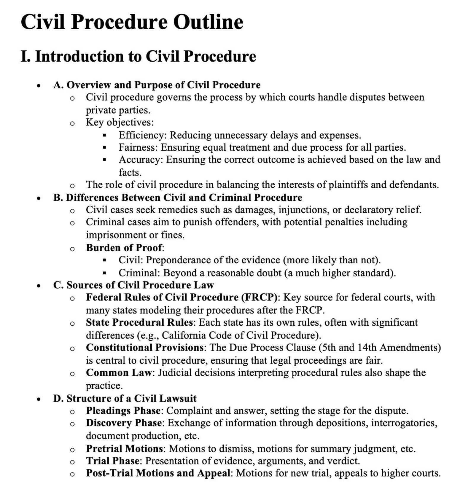 Civil Procedure Outline - Etsy