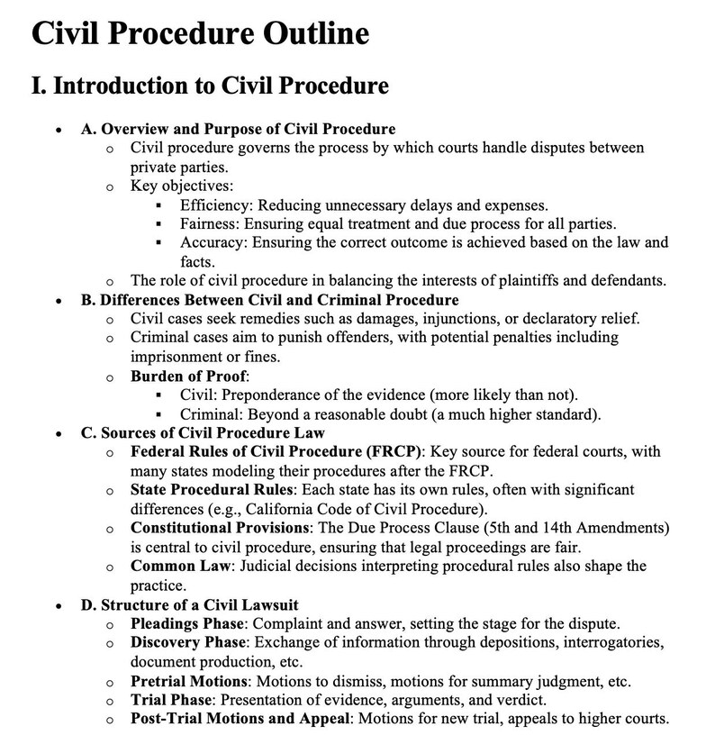 Civil Procedure Outline - Etsy