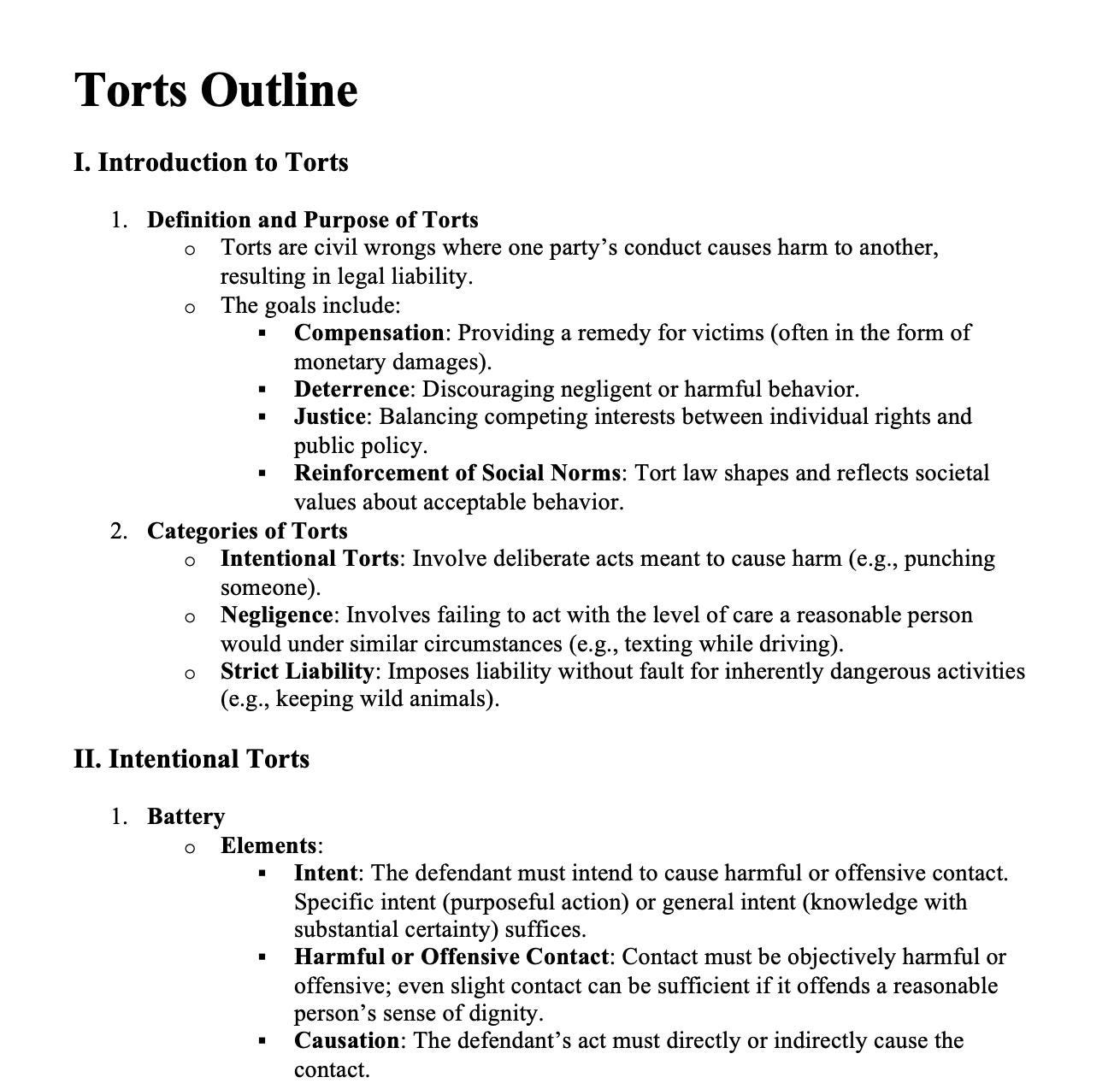 Torts Outline - Etsy