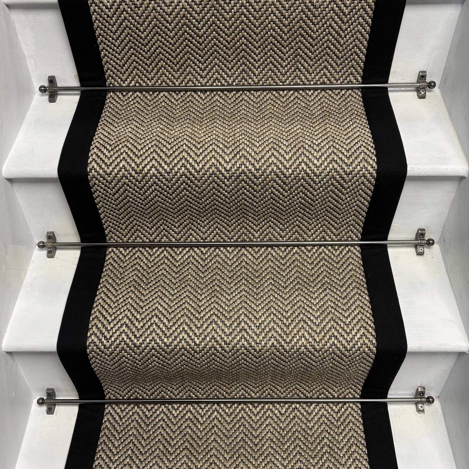 Herringbone Java Beige Stair Runner With 100% Cotton Black Border - Etsy UK
