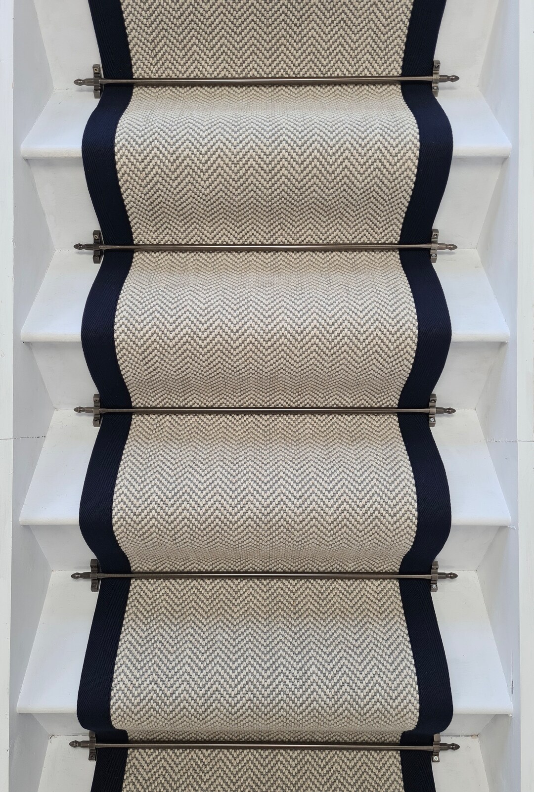 Superb Quality Pure Wool Herringbone Stair Runner With Navy Cotton ...