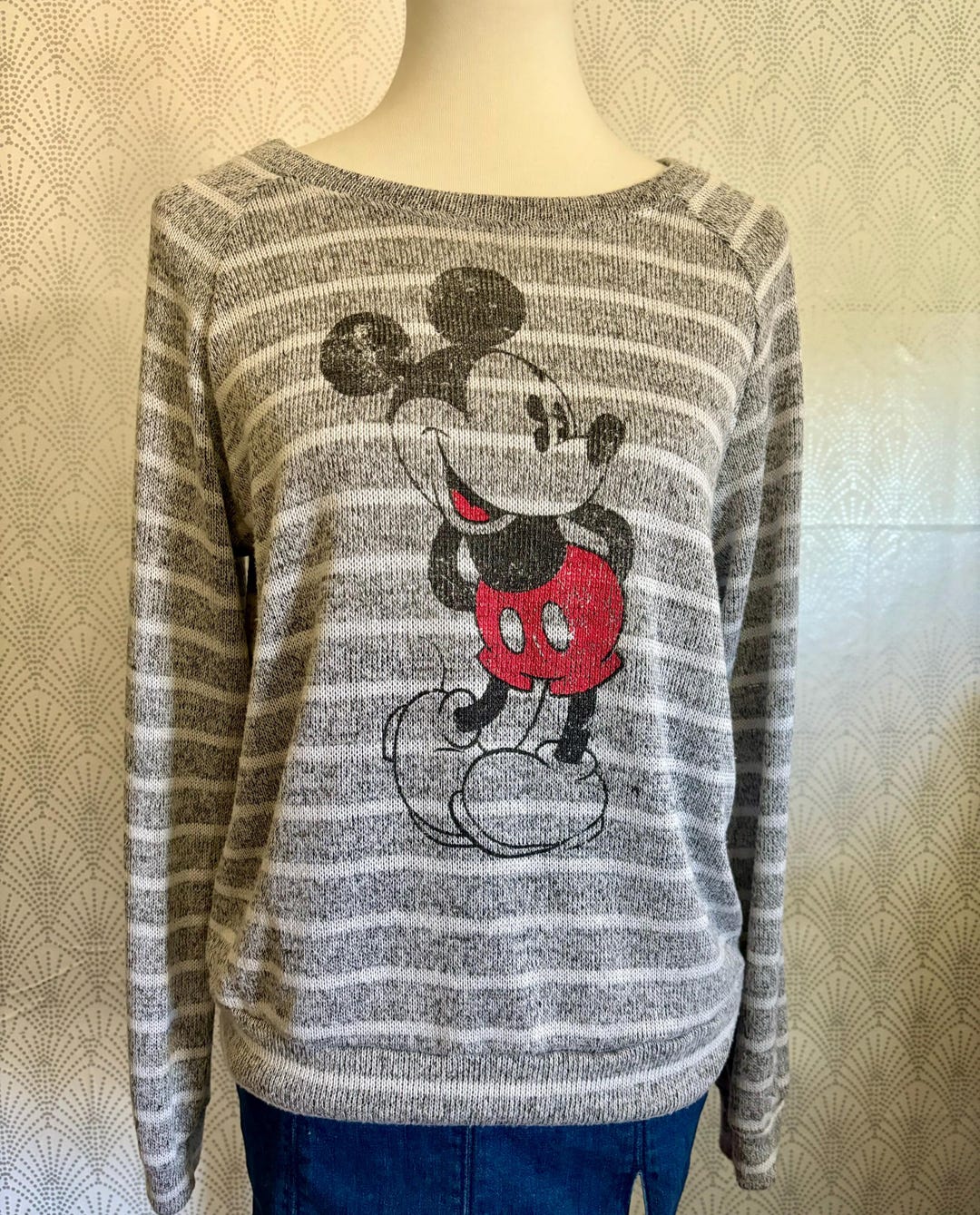 Disney Vintage Mickey Mouse Gray Striped Knit Sweater Size M-L - Etsy
