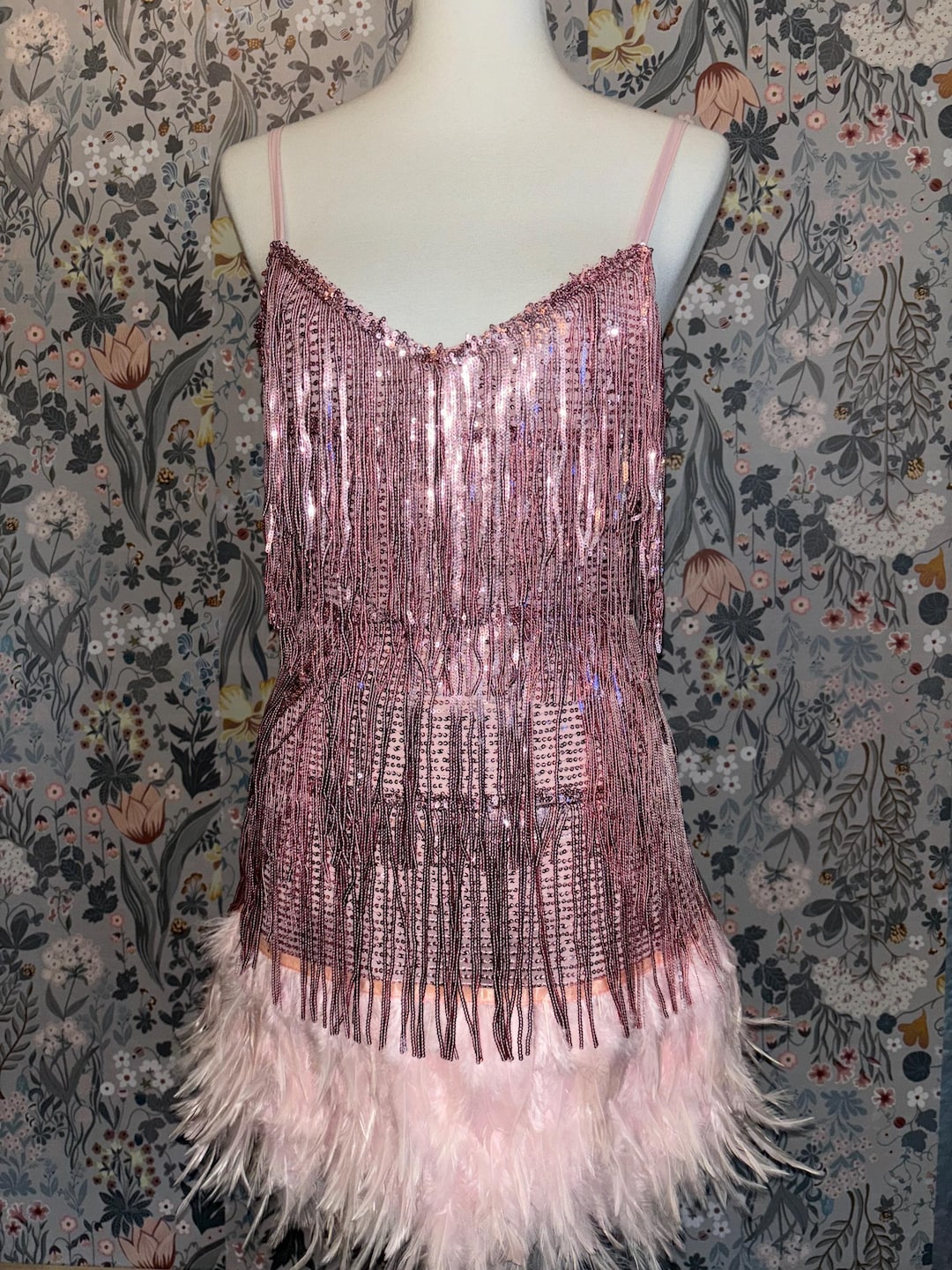 Pink Sequin Feather Flapper Cocktail Dancing Party Mini Dress - Etsy