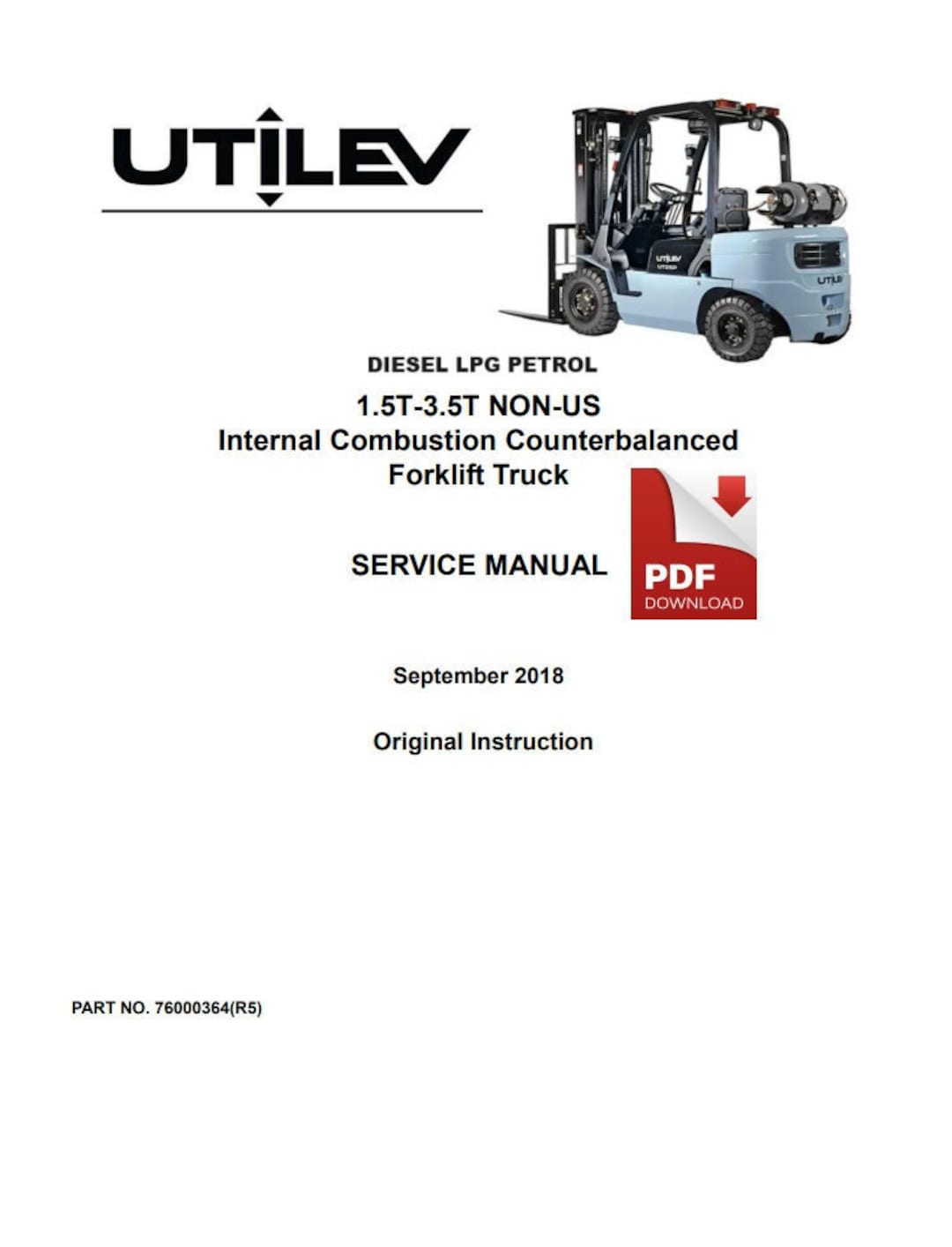 UTILEV Forklift UT15P UT18P UT20P UT25P UT30P UT35P Service Repair ...