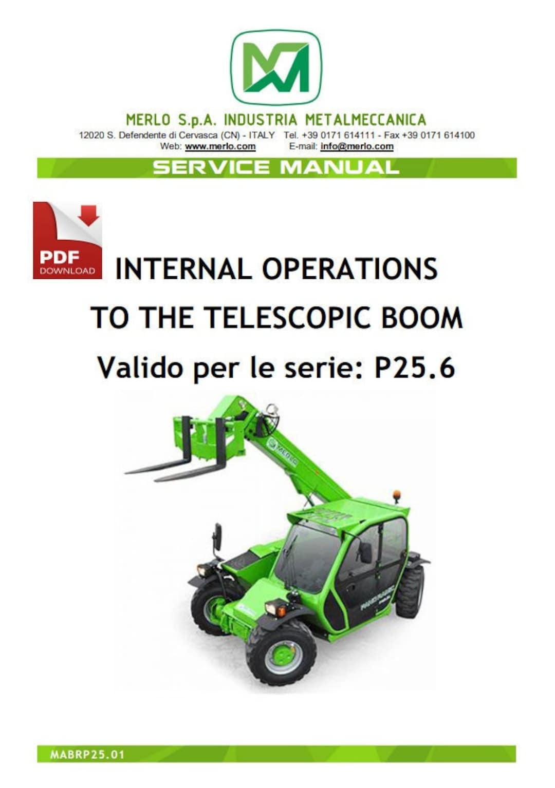 Merlo P25.6 Telehandler 2-section Telescopic Boom Service Manual - Etsy