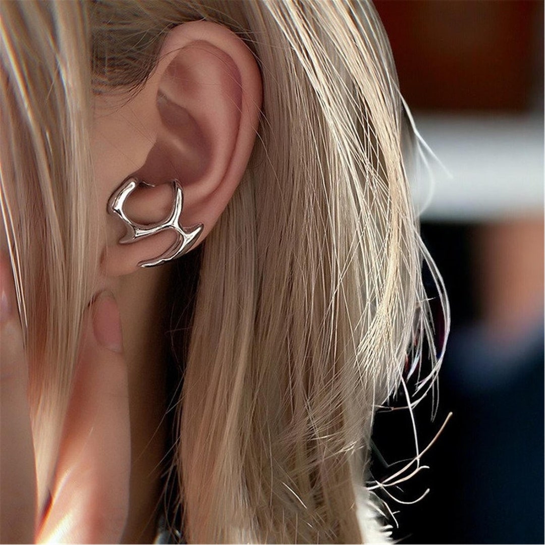 Edgy Silver Y2k Earring: Punk Geometric Design Unique Hollow Silver ...