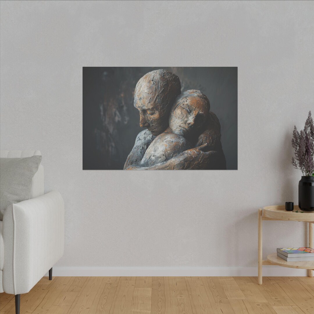 Inspirational Clay Sculpture Canvas Art - Embracing Couple, Symbol of ...