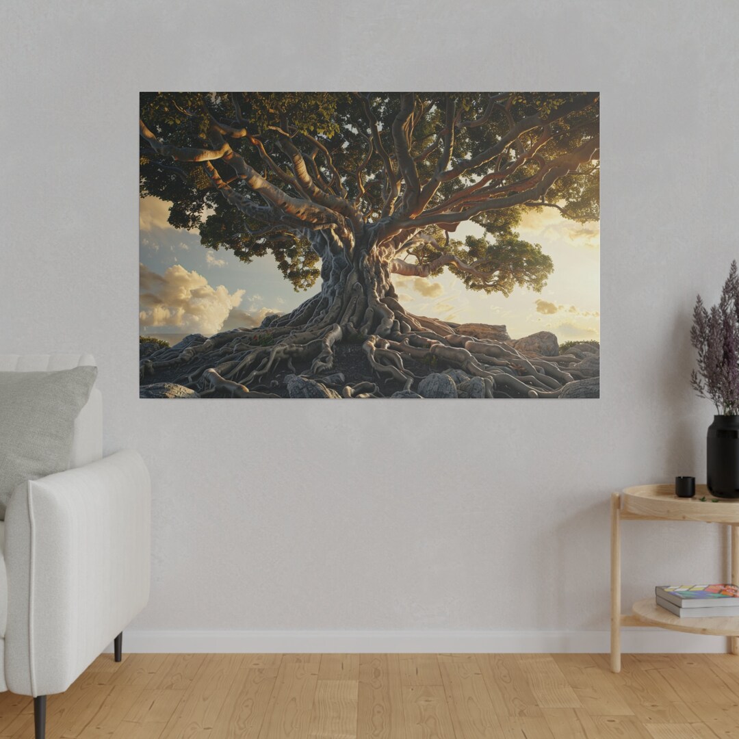 Old Wise Tree Canvas Art - Deep Roots and Sprawling Branches, Symbol of ...