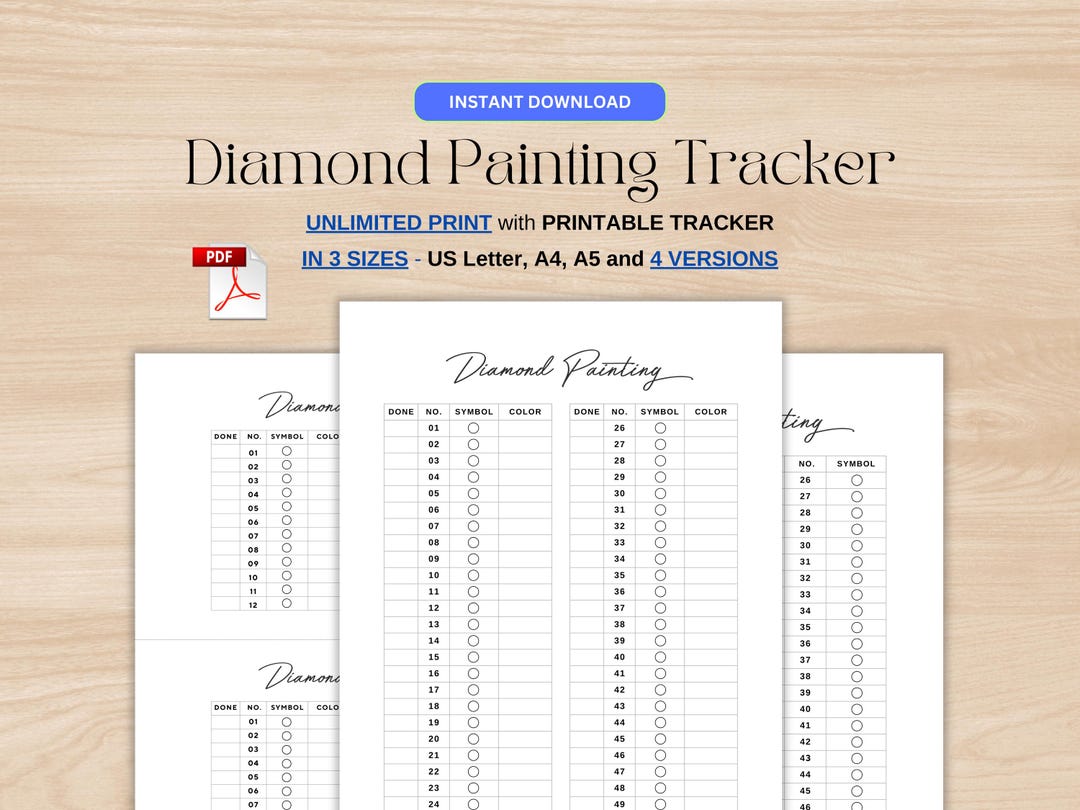 Diamond Painting Tracker Printable, Diamond Painting Art PDF, Diamond ...