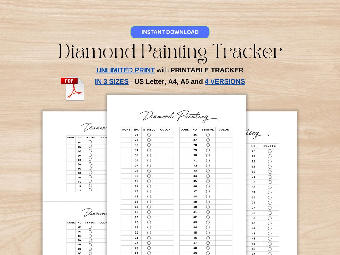Diamond Painting Tracker Printable, Diamond Painting Art PDF, Diamond ...