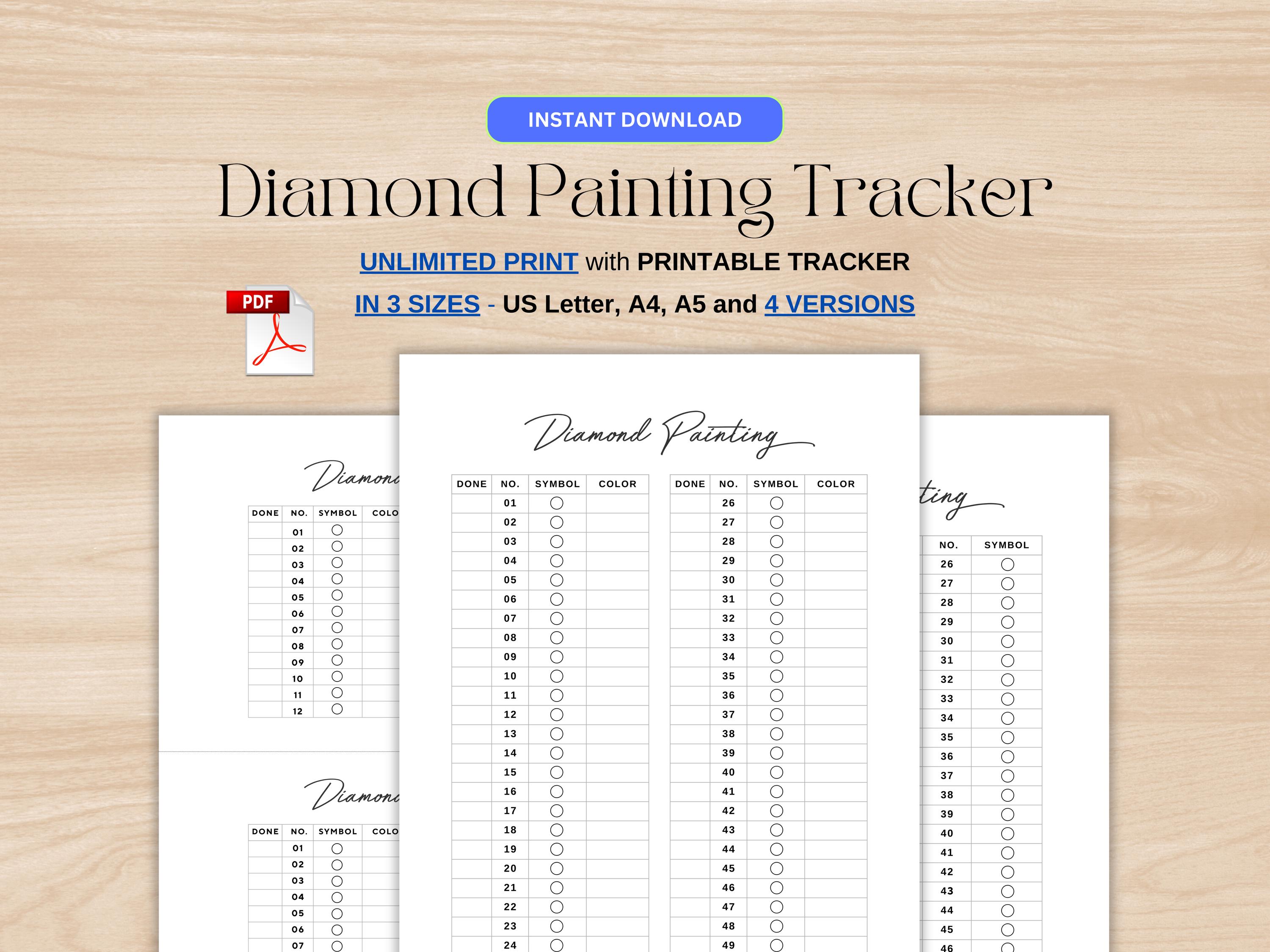 Diamond Painting Tracker Printable, Diamond Painting Art PDF, Diamond ...