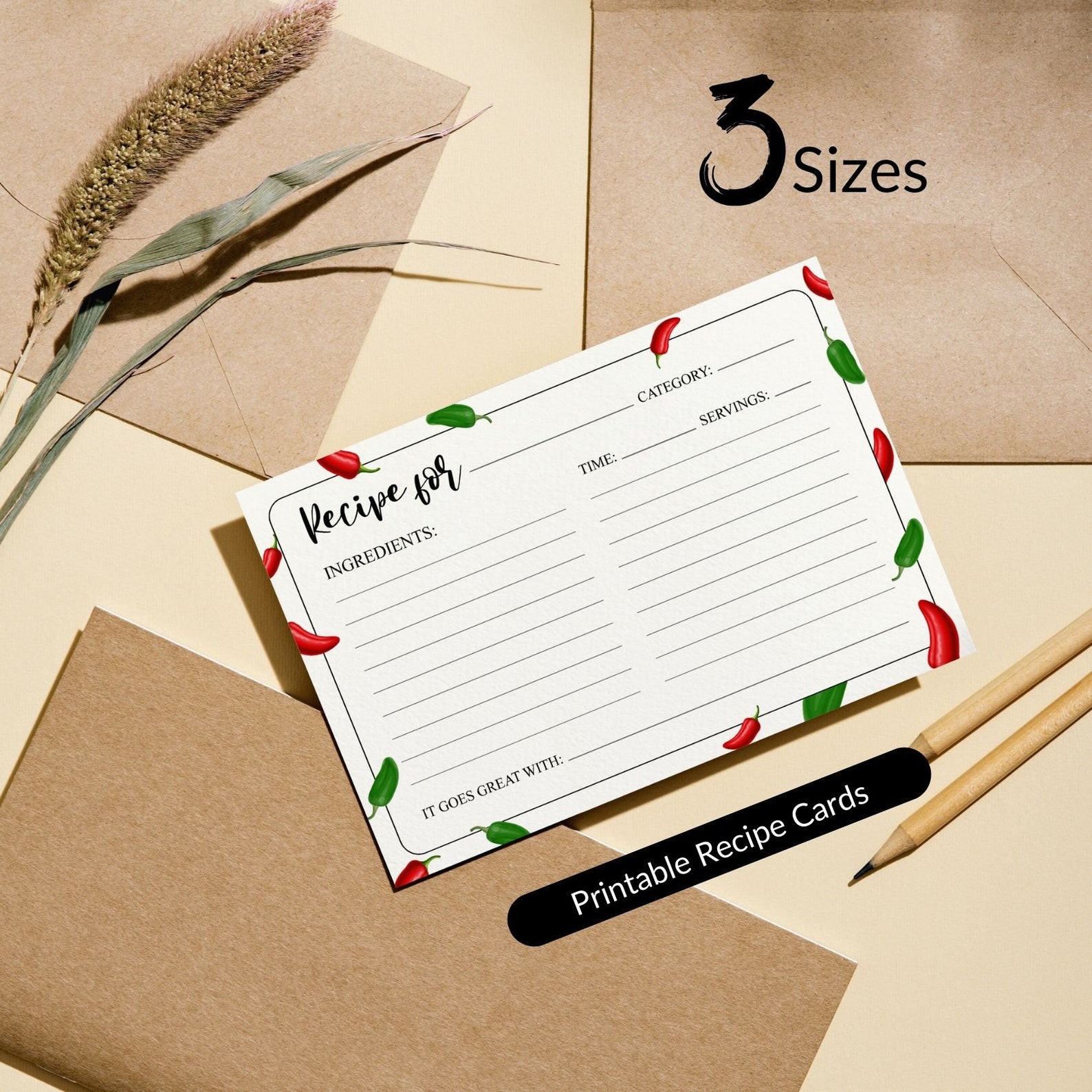 Printable Recipe Cards , Chili Recipe Cards , Recipe Cards , Modern ...