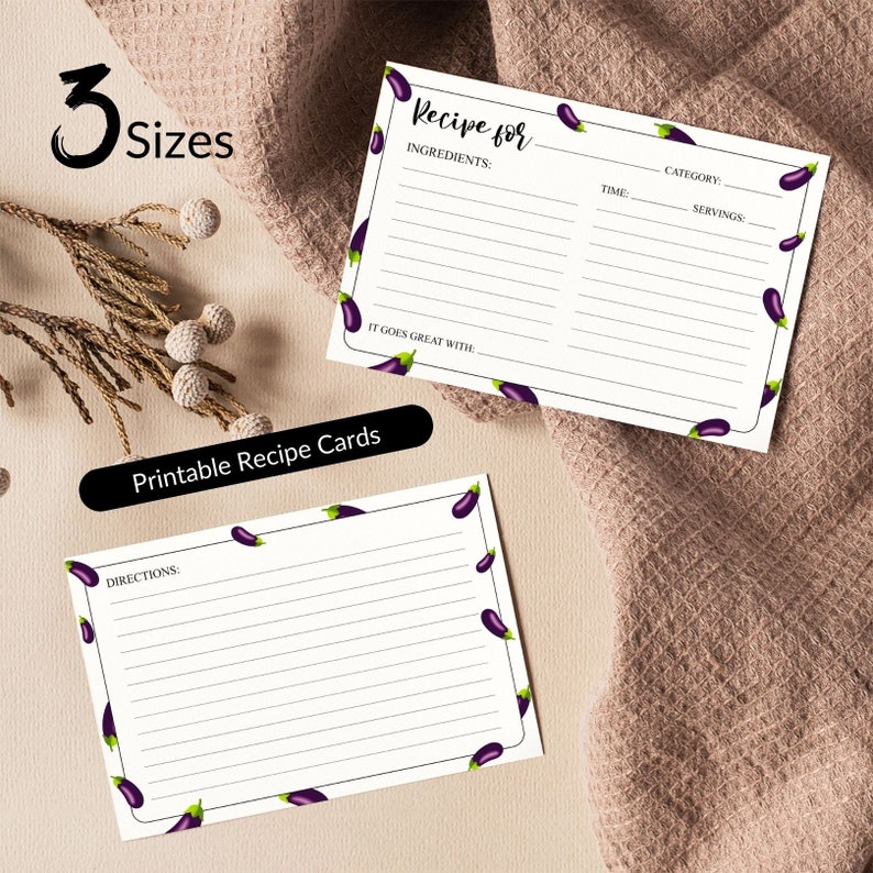 Printable Recipe Cards , Eggplant Recipe Cards , Recipe Cards , Modern ...