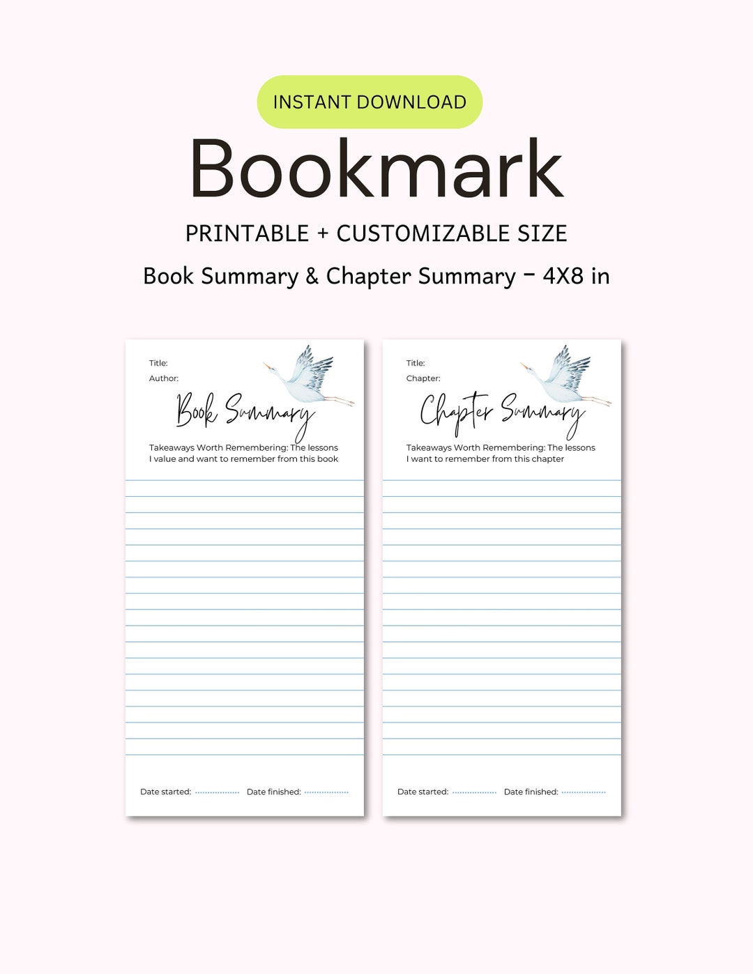 Printable Bookmark, Book Summary, Chapter Summary, Book Organizer, Book ...
