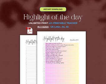 Highlight of the Day, Printable Journal Tracker, Monthly Highlight ...