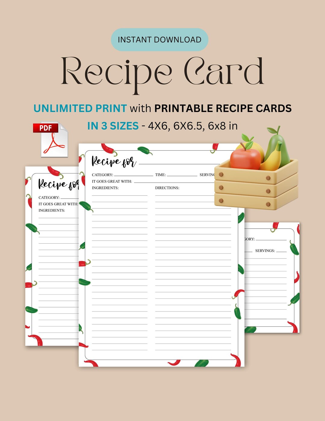 Printable Recipe Cards , Chili Recipe Cards , Recipe Cards , Modern ...