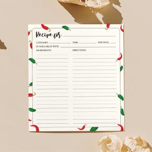 Printable Recipe Cards , Chili Recipe Cards , Recipe Cards , Modern ...