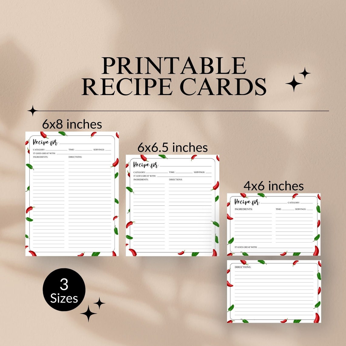 Printable Recipe Cards , Chili Recipe Cards , Recipe Cards , Modern ...