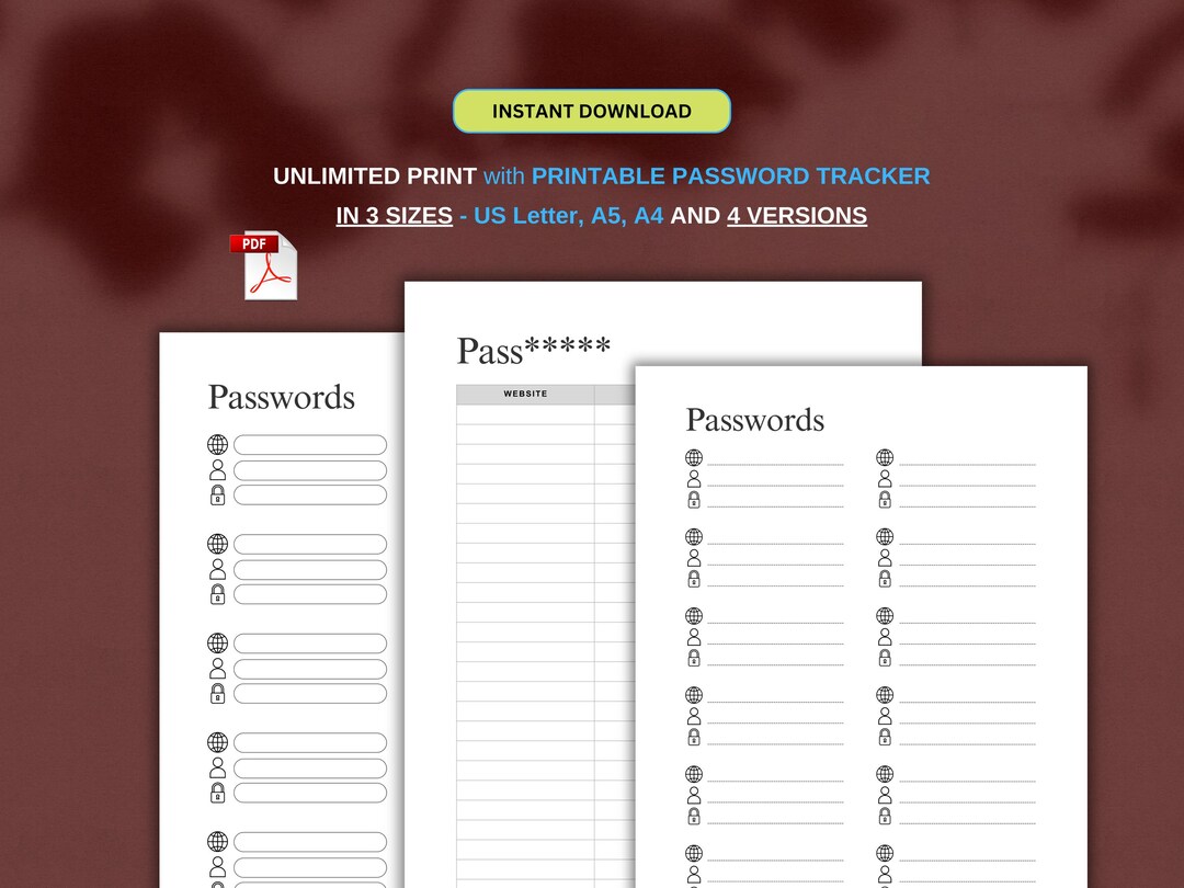 Password Tracker PRINTABLE, Password Management, Password Log Organizer ...
