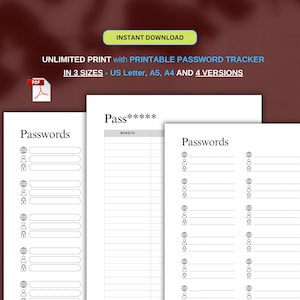 Password Tracker PRINTABLE, Password Management, Password Log Organizer ...