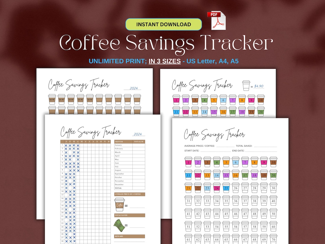 Coffee Savings Tracker PRINTABLE, Save Money One Coffee at A Time ...