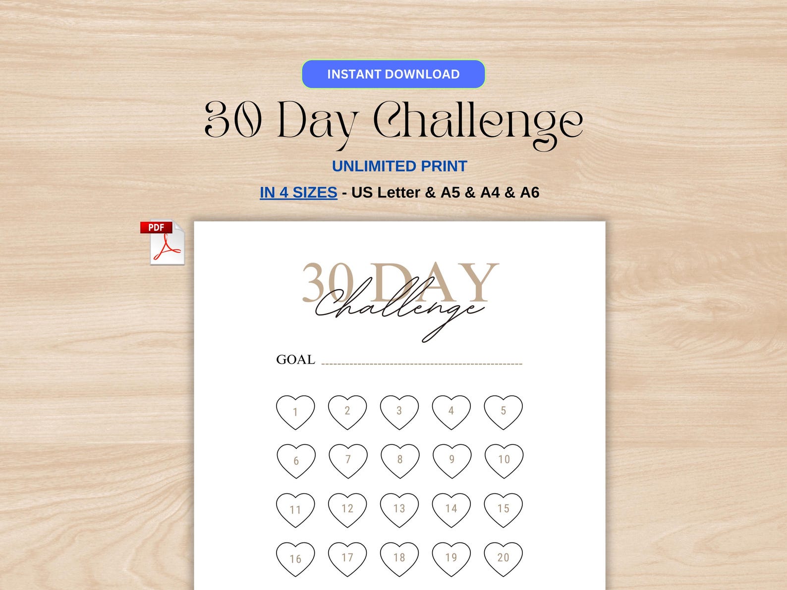 30 Day Challenge Tracker Printable, PRINTABLE Tracker, New Year ...